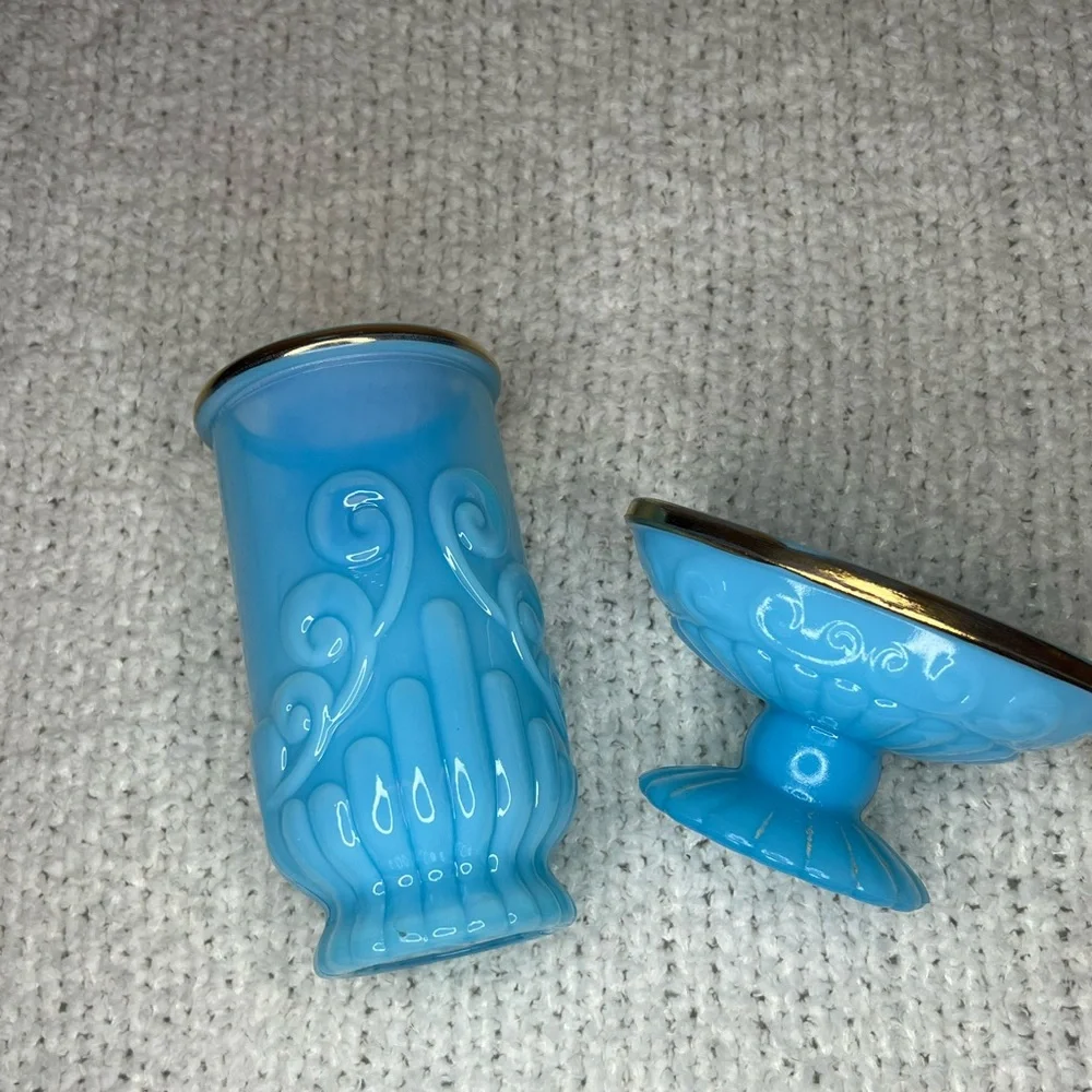 Avon | Accents | Vintage Avon Bristol Blue Opalescent Glass Vanity Set ...